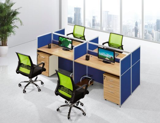 Workstation W-60 | 4-Seat w/ Fabric & Glass Partitions